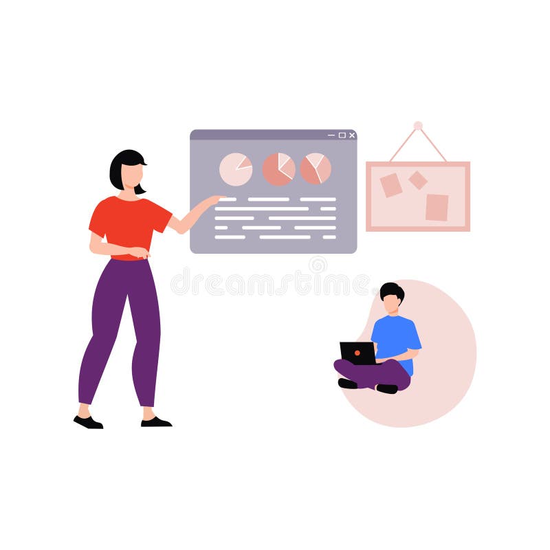 A Girl is Explaining To a Boy about Graphs Stock Illustration ...