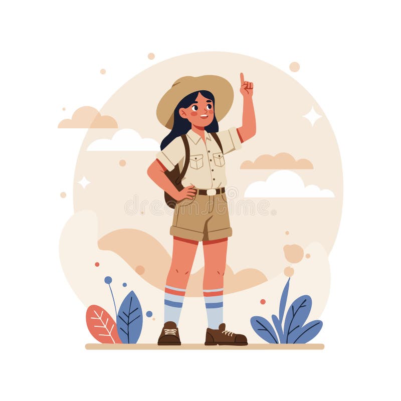 Girl Explorer with a Map and a Backpack Stock Illustration ...