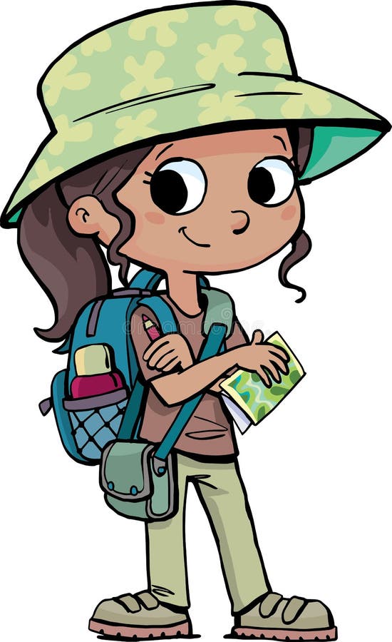 Girl Explorer with a Map and a Backpack Stock Illustration ...