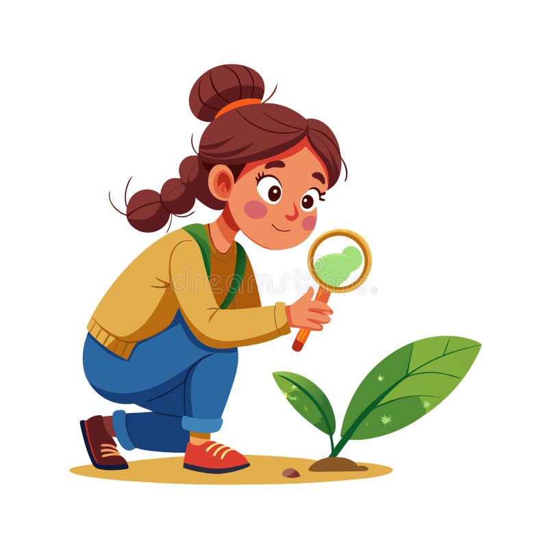 Girl Exploring Plant with Magnifying Glass: Science, Education, and ...