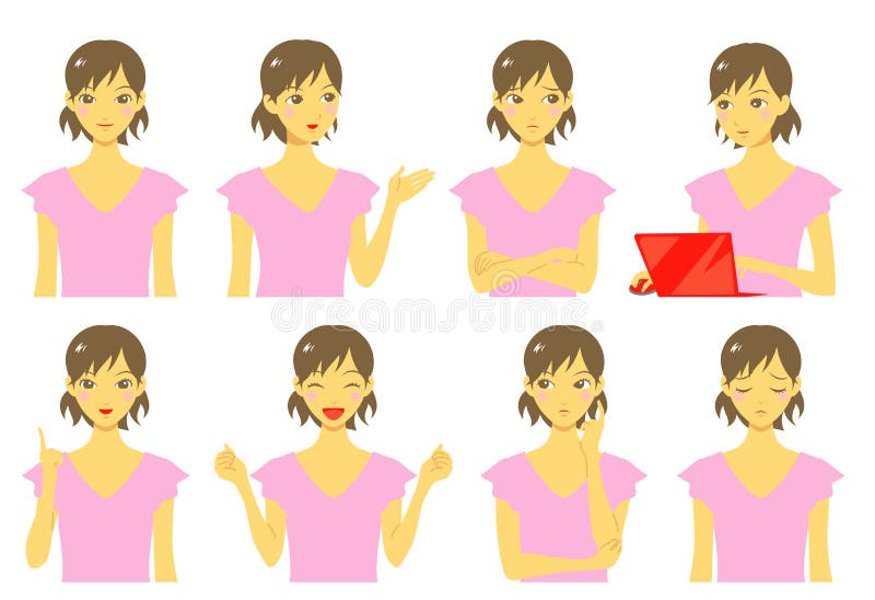 Girl, expressions, set stock vector. Illustration of smile - 31122062