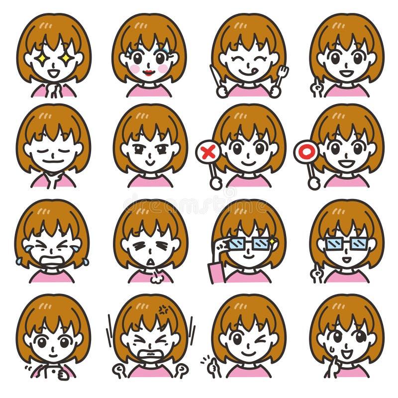Set Girl Expressions Emotion Isolated Stock Vector - Illustration of ...