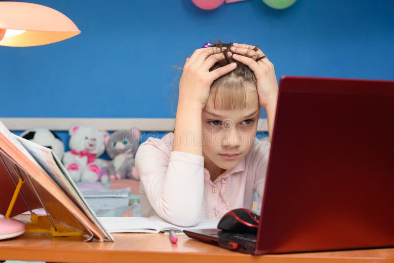 Girl Faced the Challenge of Studying Online at Home Stock Image - Image ...