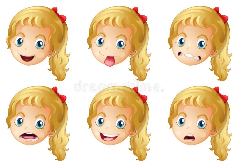 Cartoon Girl Expressions Collection Stock Illustration - Illustration ...