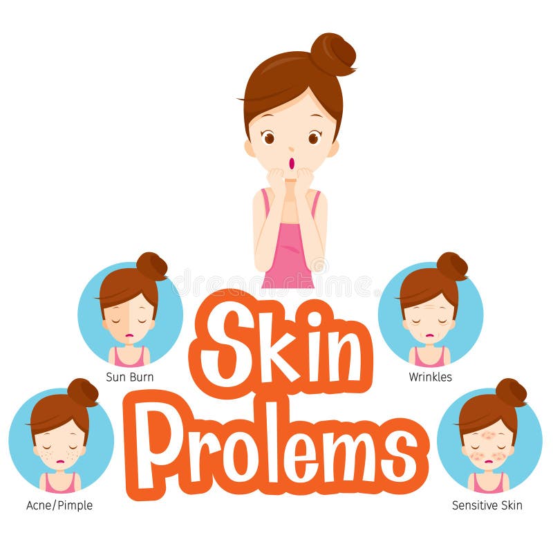 Girl With Acne Facial Skin Problems And Treatment Stock Vector