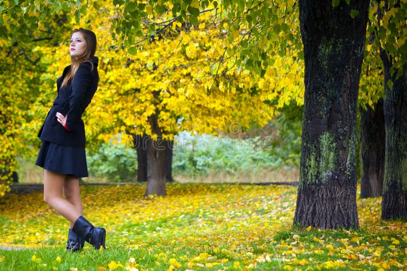 Girl fall stock photo. Image of glamor, yellow, black - 16186992