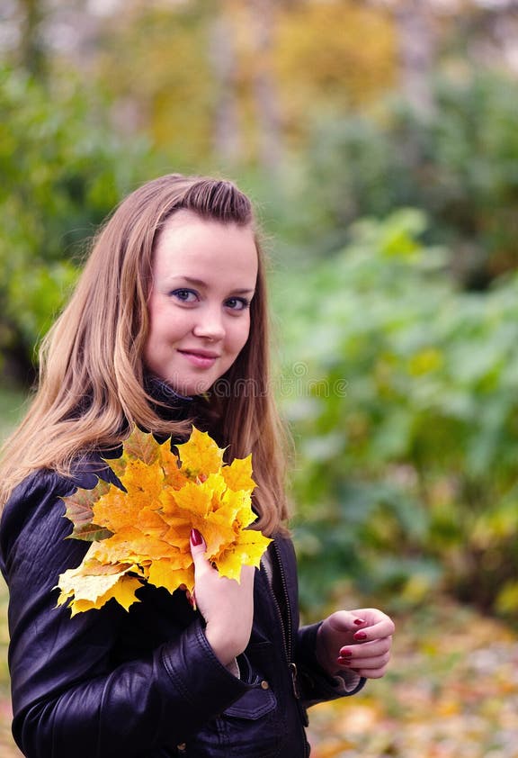 Girl with fall leaves stock photo. Image of beauty, beautiful - 11310346