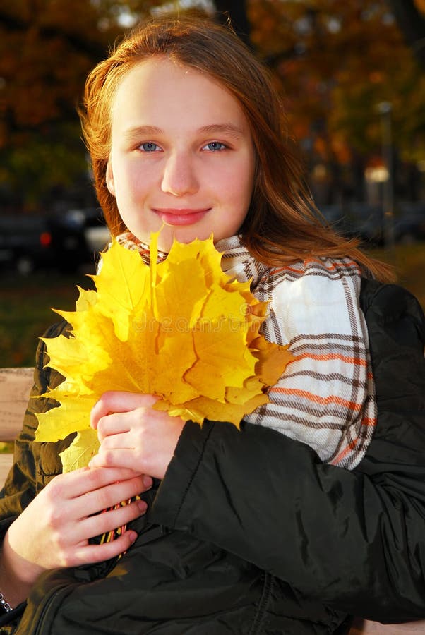Girl with fall leaves stock image. Image of fallen, autumn - 3698239