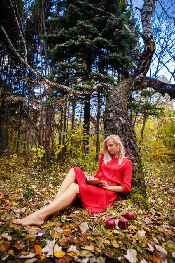 Girl Fall Park Leaves Trees,book Stock Image - Image of blue, cheerful ...