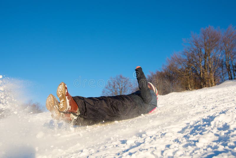 Girl Falling Down on the Snow Stock Photo - Image of female, care: 84989026