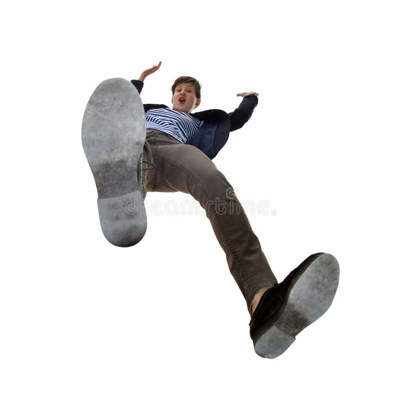 Girl is Falling on Isolated White Background Stock Photo - Image of ...