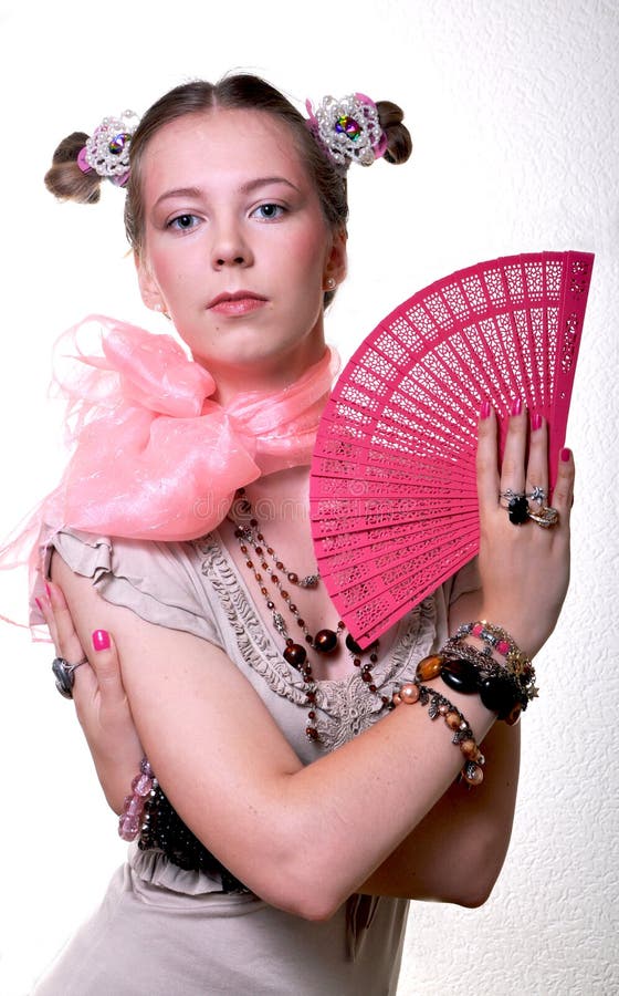 Girl with a fan stock photo. Image of beads, jewelery - 11856016