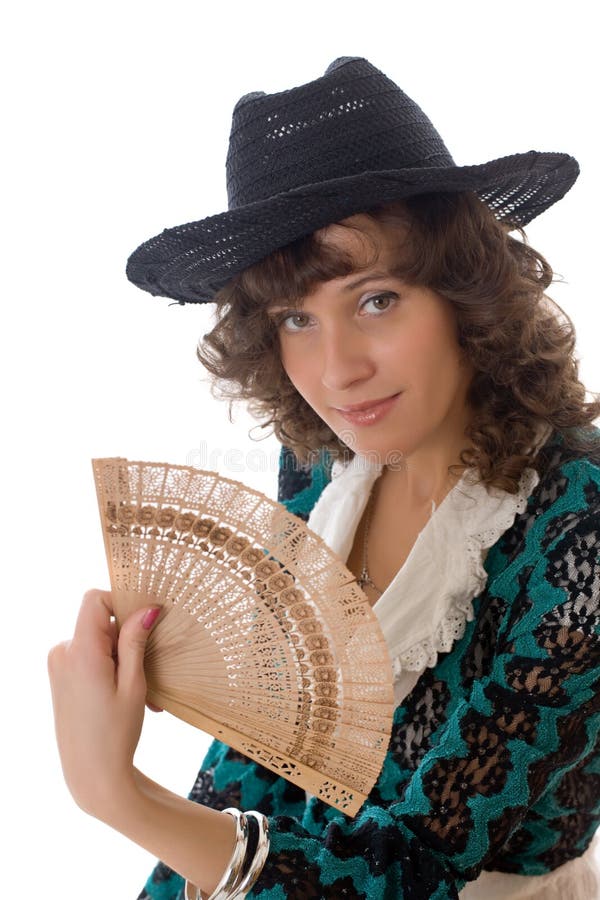 The girl with a fan stock photo. Image of brown, beauty - 13541464
