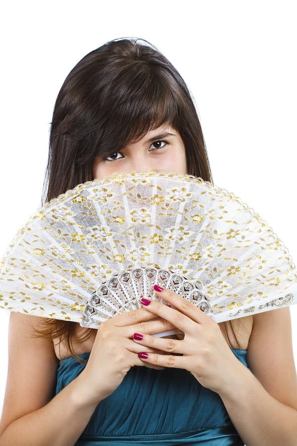 Girl with a fan stock image. Image of lashes, waff, attractive - 23074937