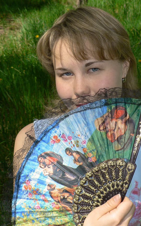 Girl with fan stock photo. Image of hispanic, accessories - 5304598