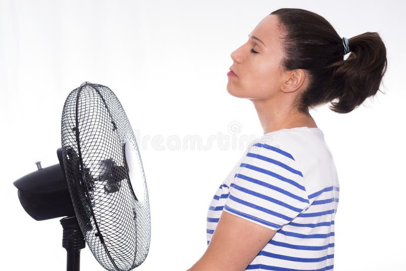 Girl and fan. stock image. Image of model, heated, cool - 62229329