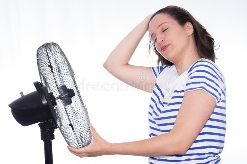 Girl and fan. stock photo. Image of alert, temperature - 68328464