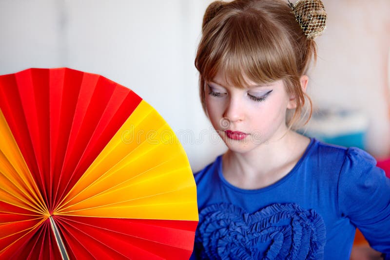 Girl with fan stock photo. Image of cultural, traditional - 77157274