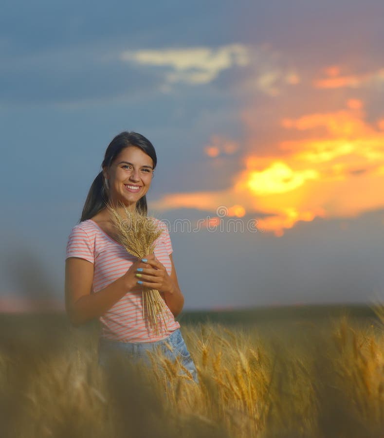 Girl Feeling Free in a Beautiful Wheat Field Stock Image - Image of ...