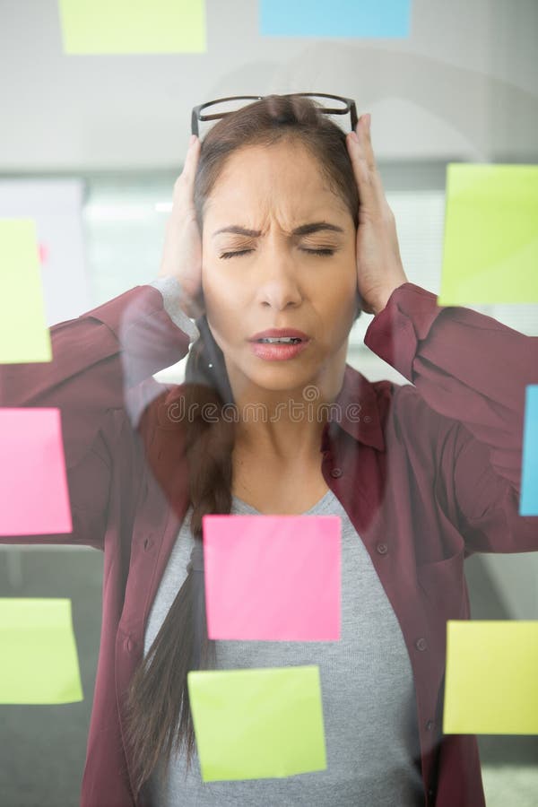 Girl Feels Stressed Surrounded by Sticking Note Stock Image - Image of ...