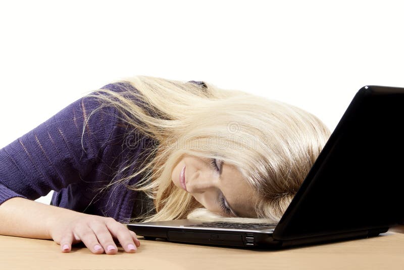 Girl Fell Asleep on the Laptop Stock Photo - Image of girls, overtime ...