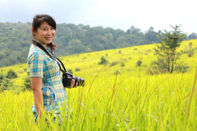 Girl on field stock photo. Image of girl, field, mountain - 28281550