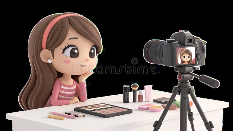 Girl Filming Makeup Tutorial with Digital Camera on Tripod Stock ...
