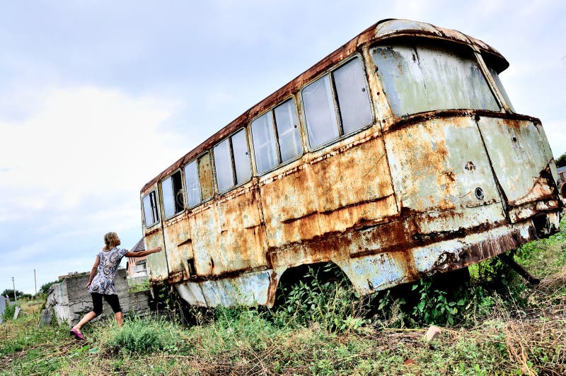 The Girl, is a Final Stop of the Bus! Stock Image - Image of dreamy ...