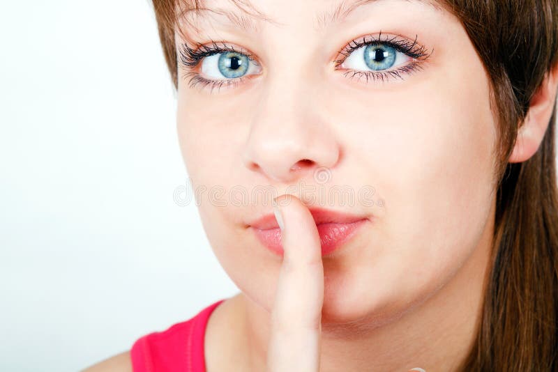 Girl with a Finger To His Lips Stock Image - Image of model, beautiful ...
