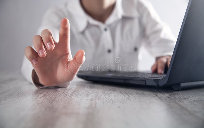Girl with a Fingers Touch in Screen Stock Image - Image of fingers ...