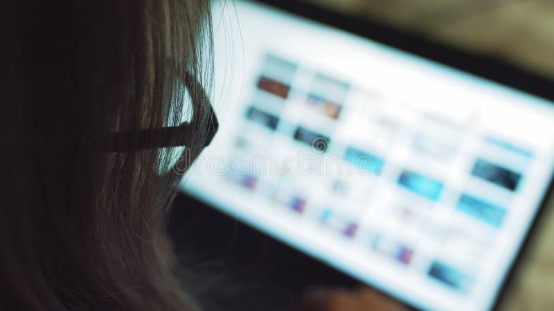 Girl Finishes His Research of Computer Study. Concept of Perseverance ...