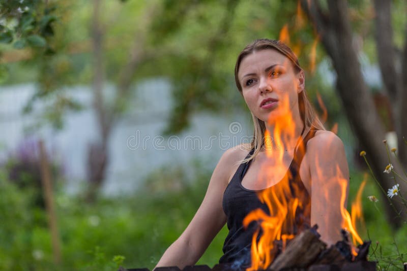 Girl with fire stock photo. Image of fashion, dance, fiery - 34906510