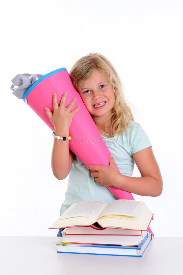 Girl on First Day at School Stock Image - Image of happy, innocence ...