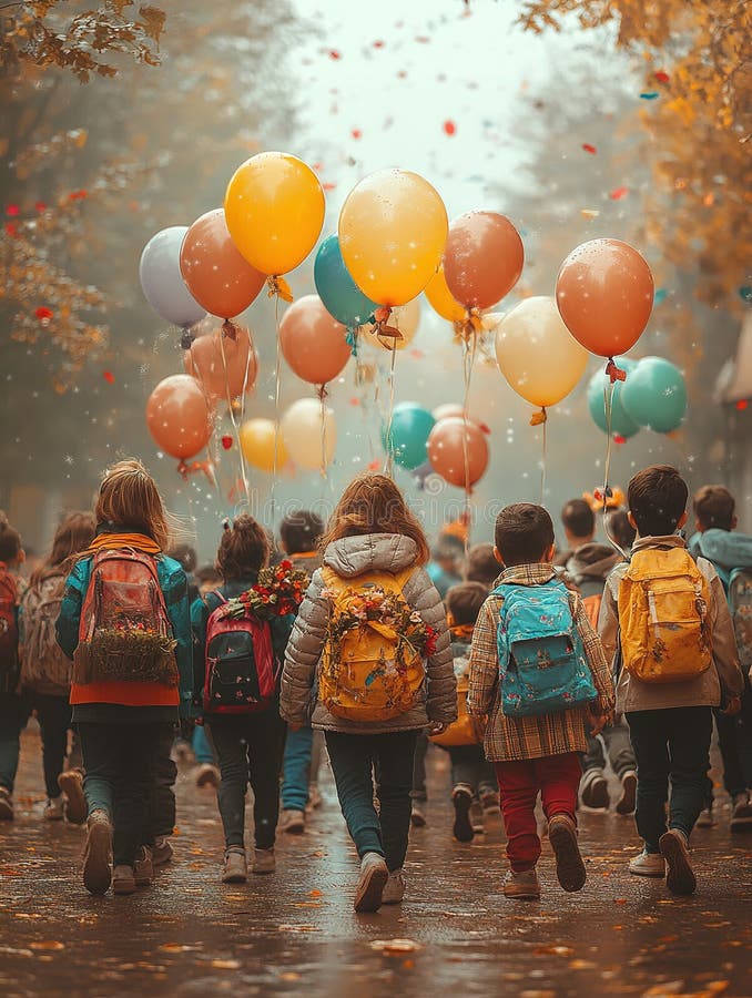 Girl First Day of School Year. Girl with Bouquet of Flowers. September ...