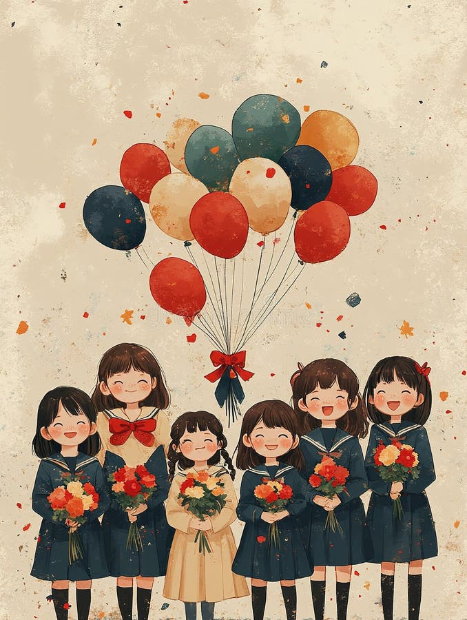 Girl First Day of School Year. Girl with Bouquet of Flowers. September ...