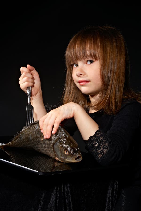 Girl and fish stock photo. Image of female, childhood - 10255072