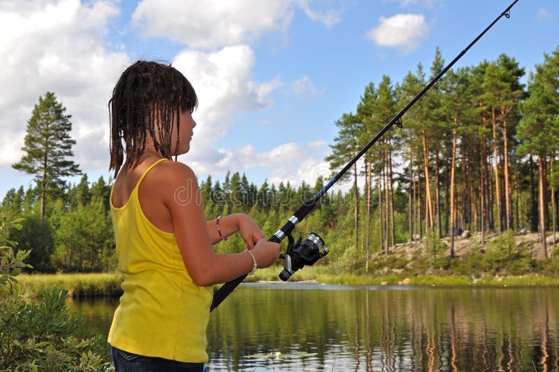 Girl fishing stock image. Image of nature, summer, young - 18485311