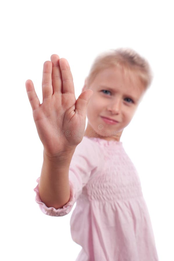 Girl shows stop stock photo. Image of cheerful, schoolgirl - 29870966