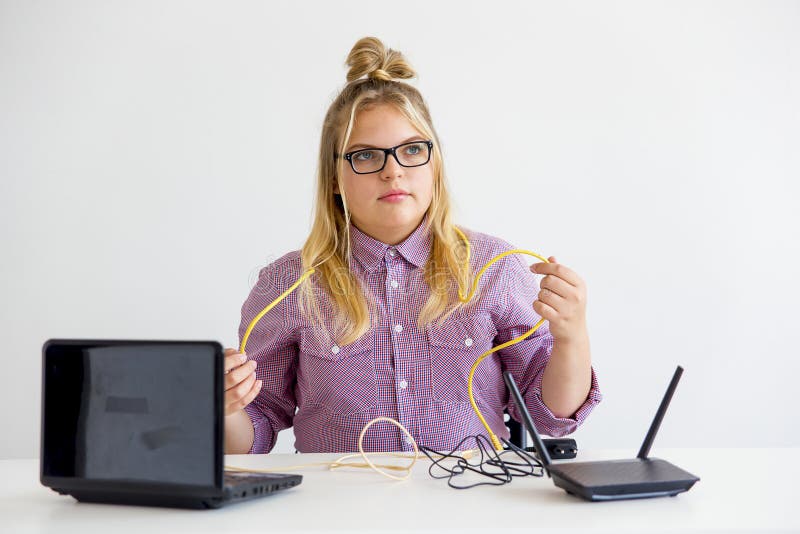 Girl working with wifi stock photo. Image of cable, communication ...