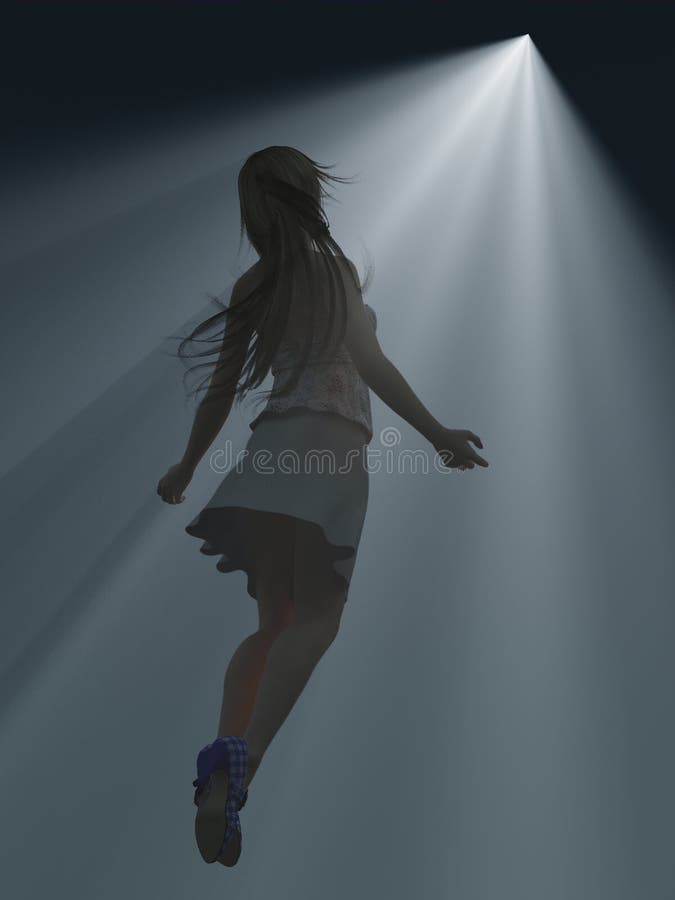 Girl Floating Towards the Light Stock Illustration - Illustration of ...