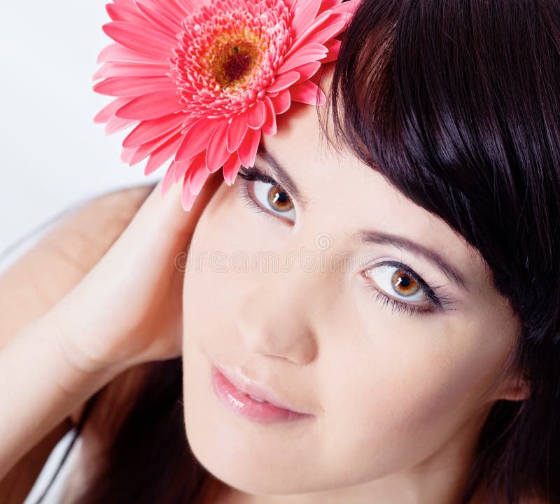 Girl with flower stock photo. Image of gerbera, body - 23468976