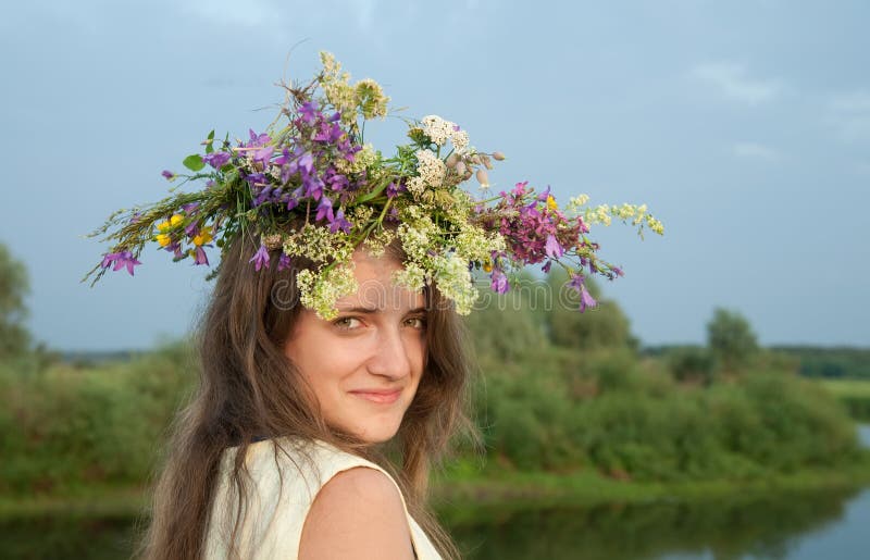 Girl in flower chaplet stock image. Image of natural - 11367845