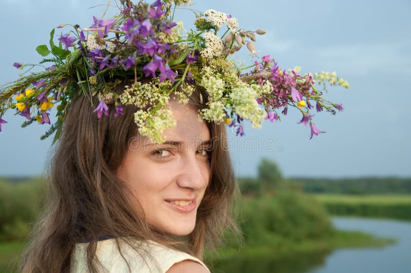 Girl in flower chaplet stock photo. Image of girl, portrait - 12519492