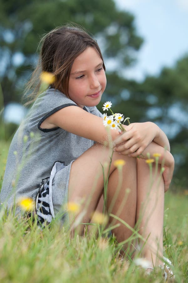 Girl in a flower field stock image. Image of field, beauty - 36257521