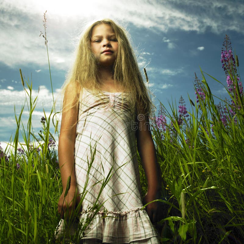 Girl in flower meadow stock photo. Image of caucasian - 28699374