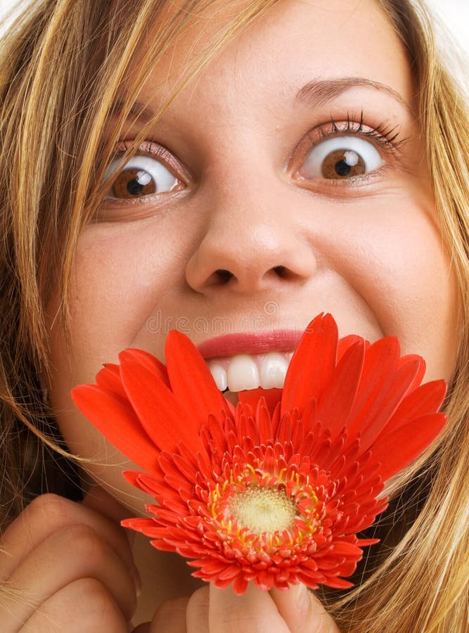 Girl with flower stock image. Image of 1000006043, head - 58582339
