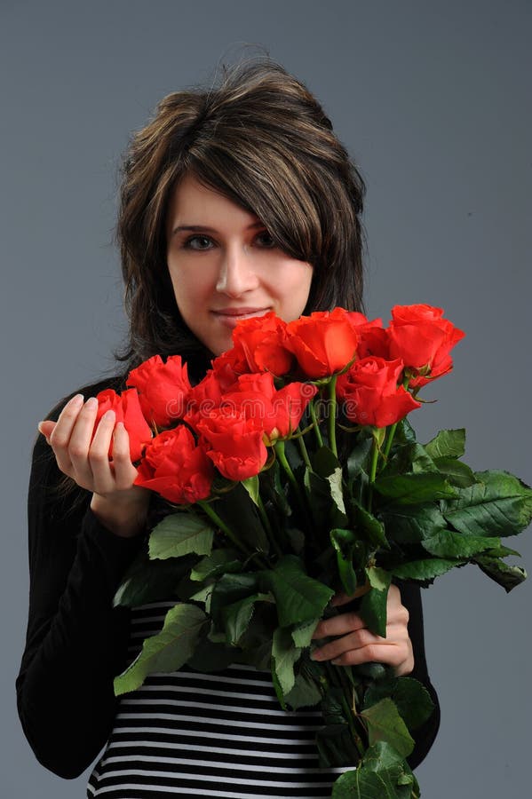 Girl with flowers stock image. Image of girl, eyes, beauty - 46212783