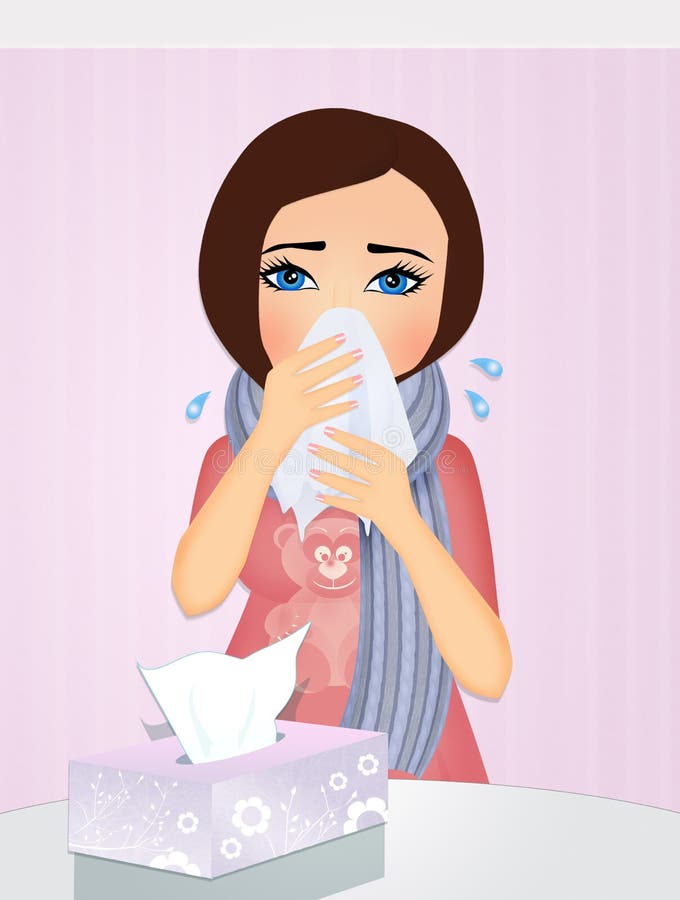 Girl with flu stock illustration. Illustration of cold - 108139513