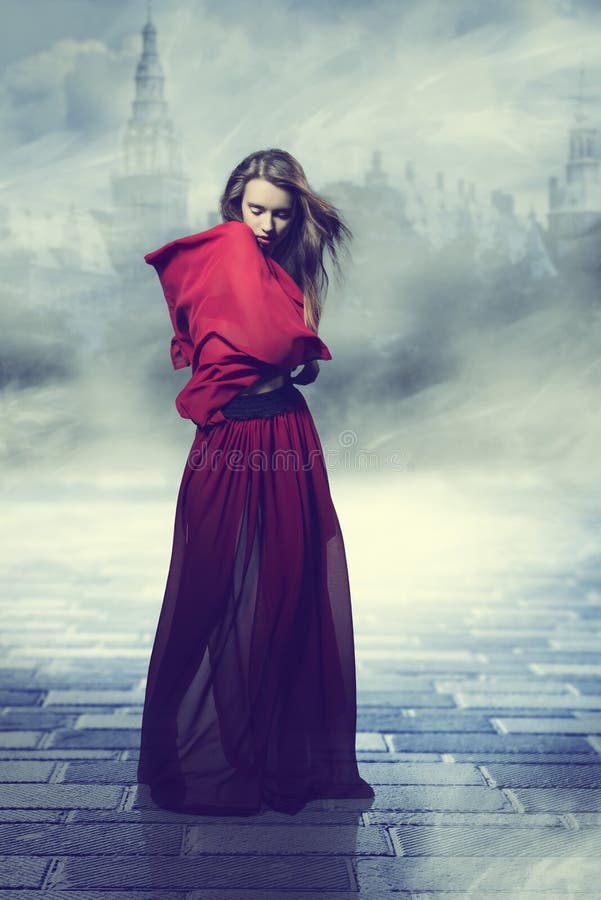 Girl with fluttering dress stock image. Image of dress - 37564507