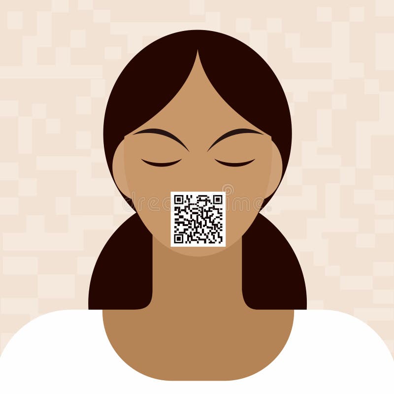 A Women`s Face with QR Code Pasted on it Stock Vector - Illustration of ...